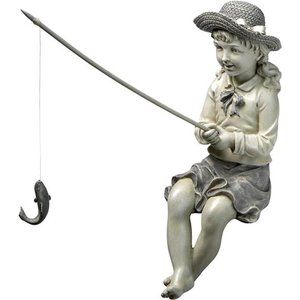 Accents | Big Catch Fisherwoman Girl Fishing Garden Statue 11 Inch Two ...